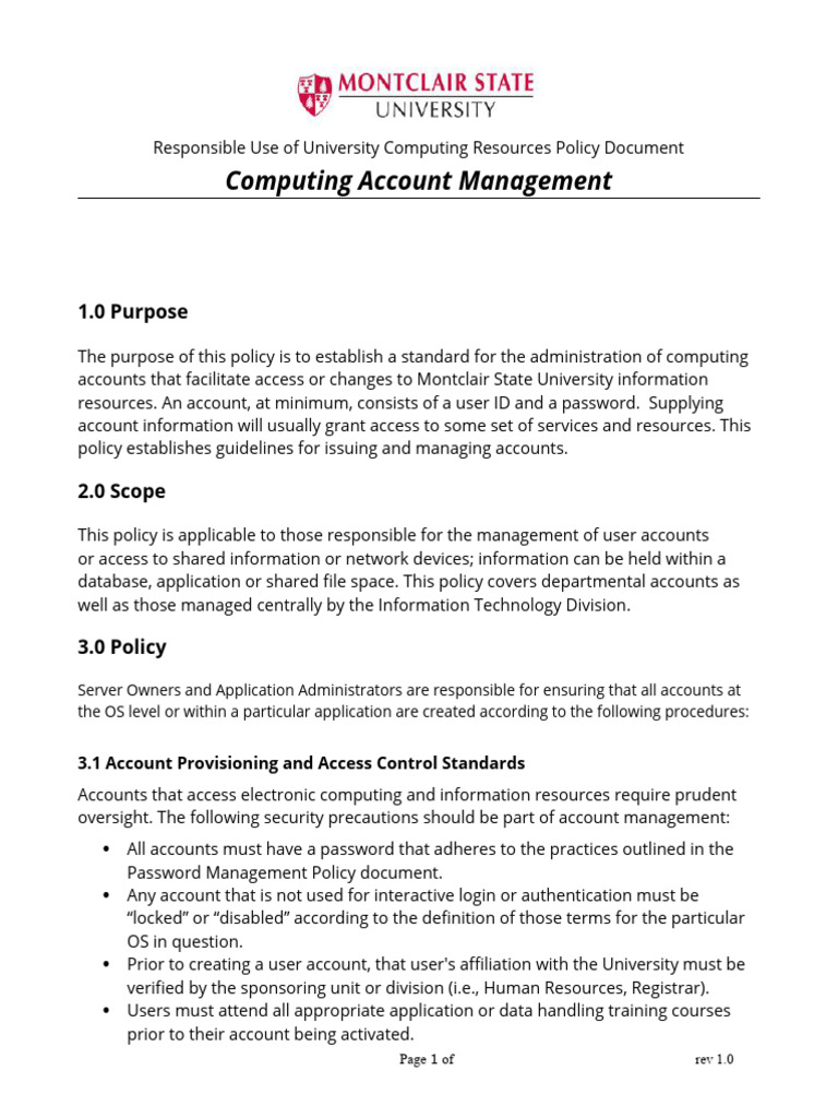 Account Management Policy 1.0 | PDF | Superuser | Password