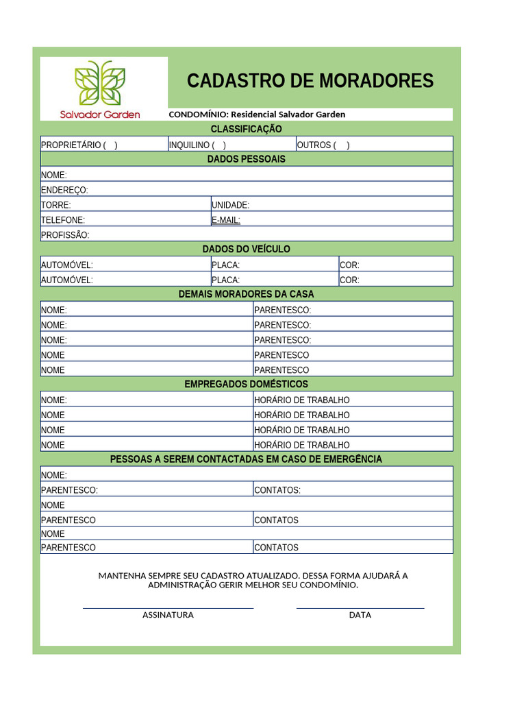 Ficha de Cadastro de Moradores | PDF