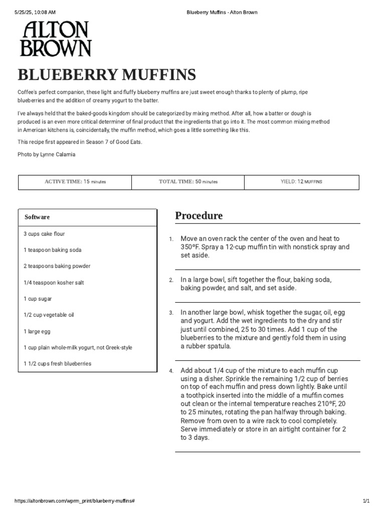 Blueberry Muffins - Alton Brown | PDF | Muffin | Baking