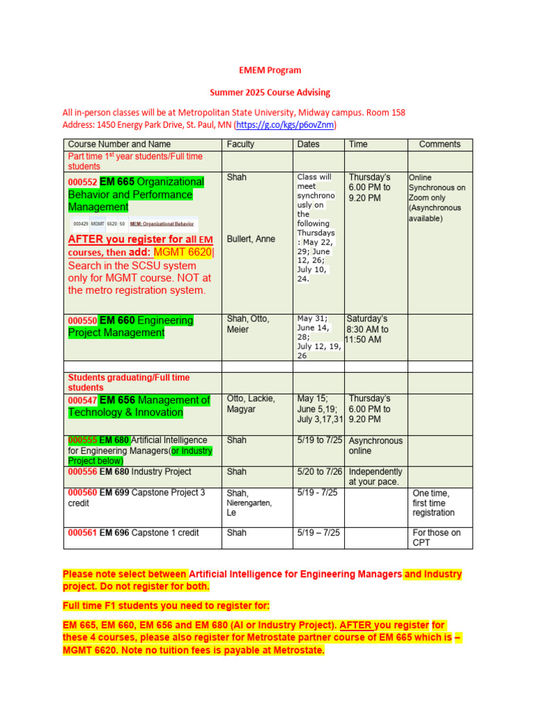 EMEM Summer 2025 Course Guide | PDF