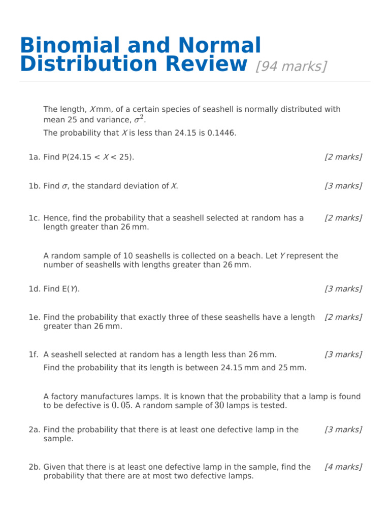 Binomial and Normal Distribution Homework | PDF | Normal Distribution | Statistical Models