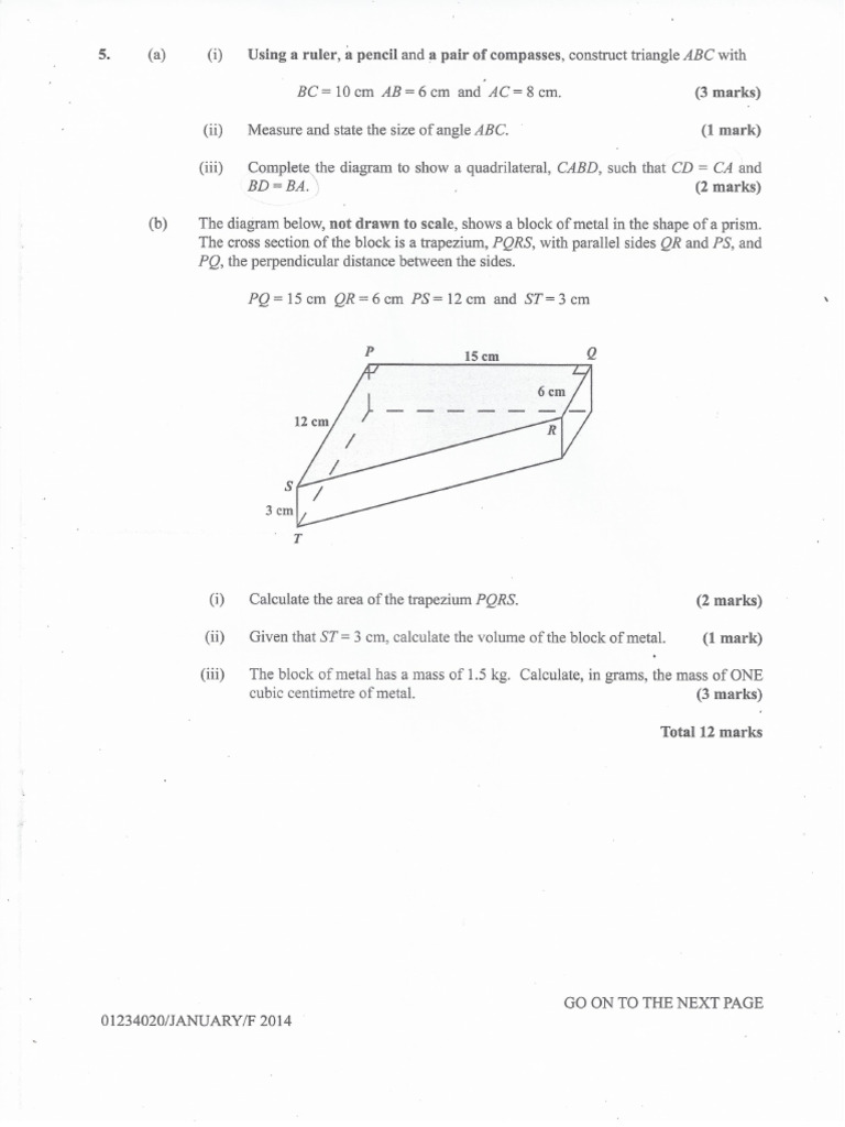 QUESTION 5 - CSEC Maths Past Paper Practice | PDF | Barcode | Area