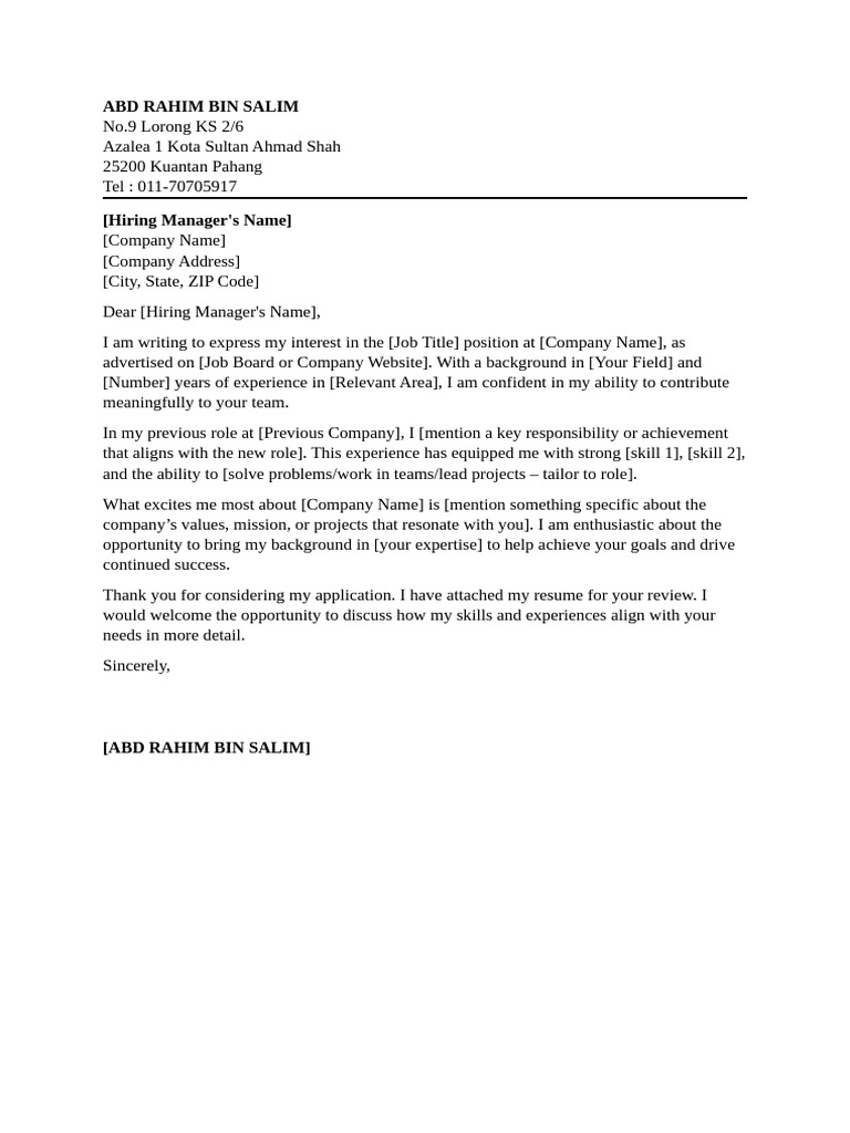 Job Application Letter Template | PDF