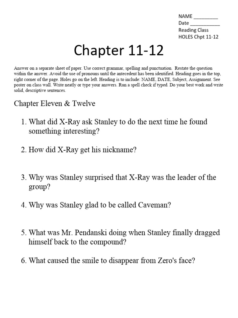 Holes Chapters 11-12 Study Questions | PDF