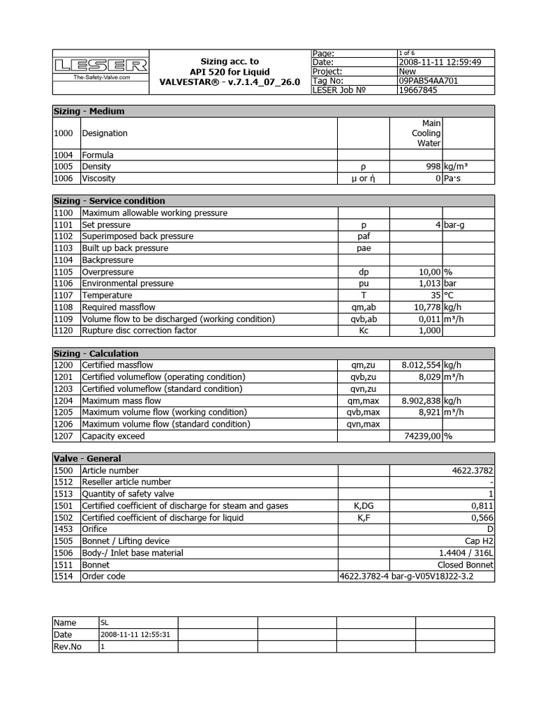 API 520 Liquid Sizing for VALVESTAR® | PDF | Valve | Pressure