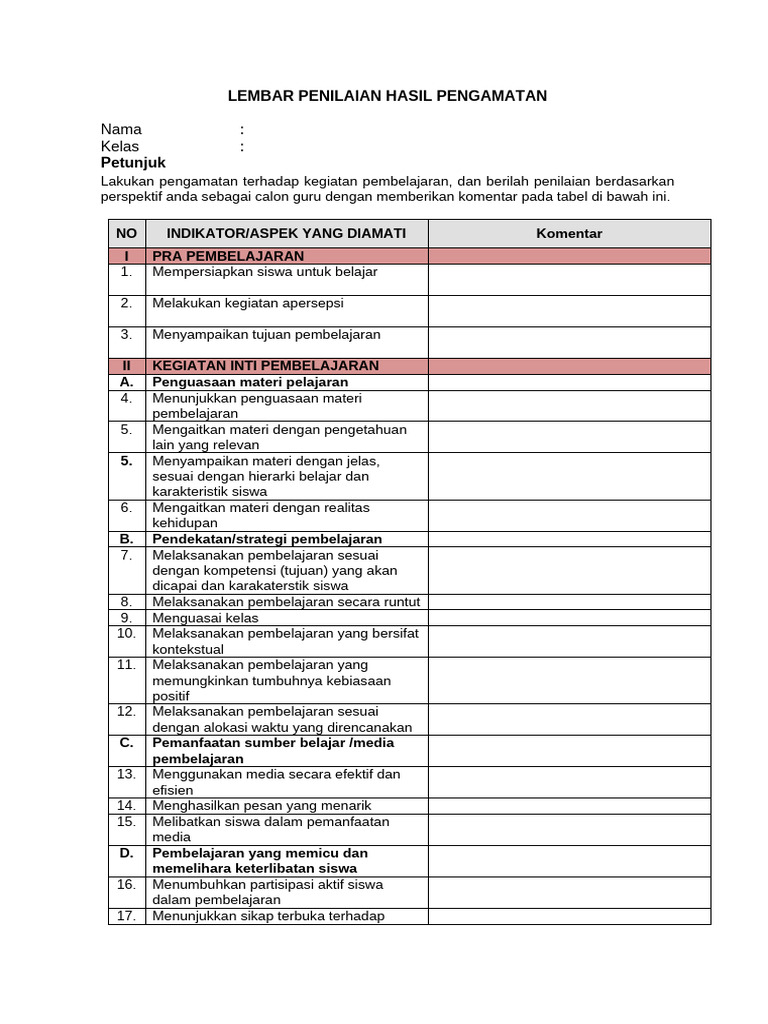 Form Observasi KDM | PDF