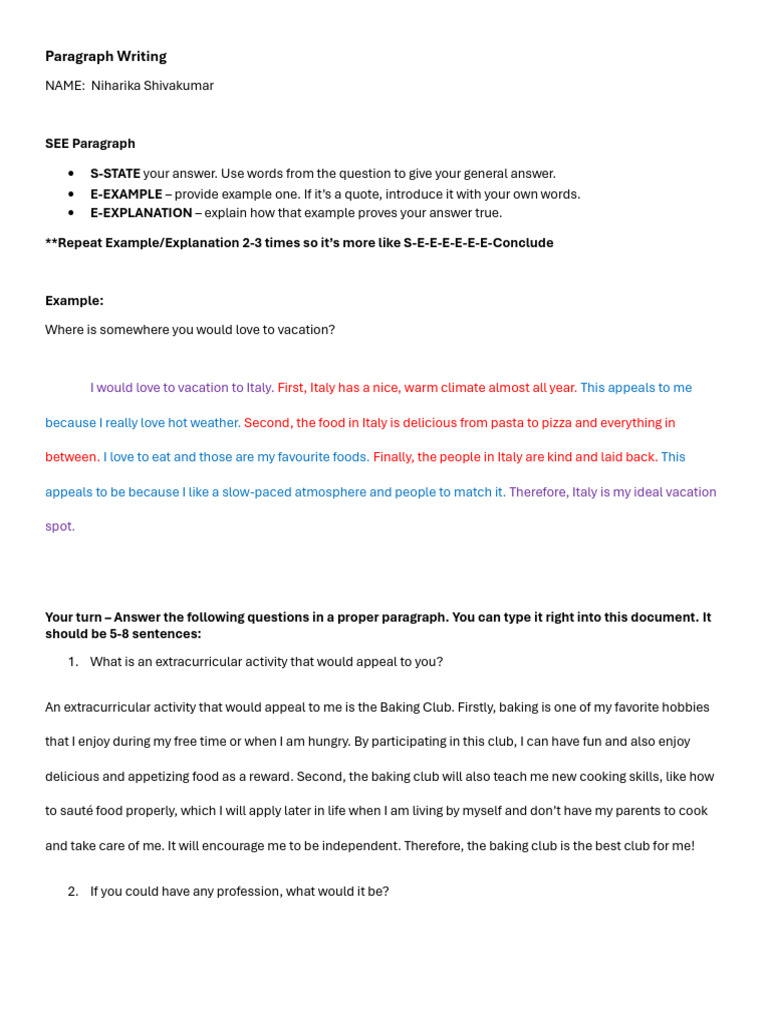 Paragraph Writing Practice | PDF