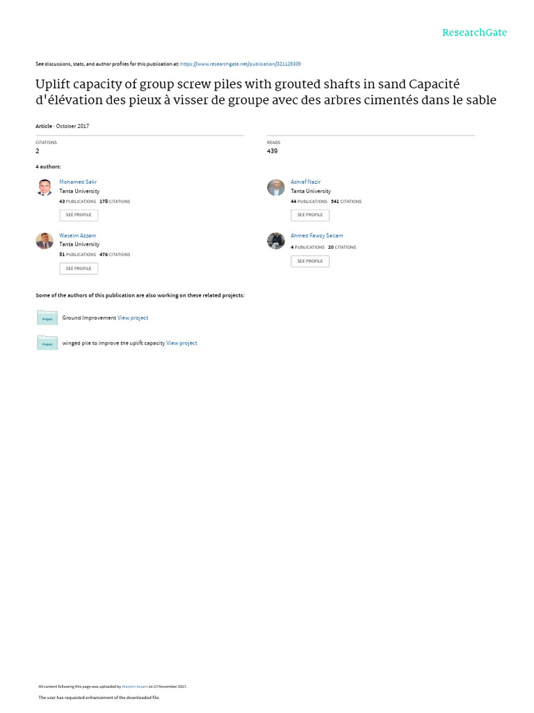 Uplift capacity of group screw piles with grouted shafts in sand | PDF ...