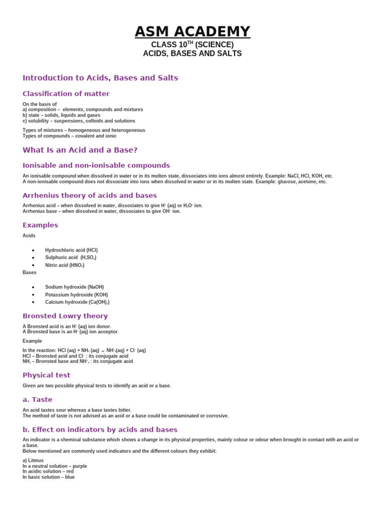 CHAPTER-2 (SCIENCE) RT Tuition Academy by Rajiv Tasham | PDF | Acid | Ph