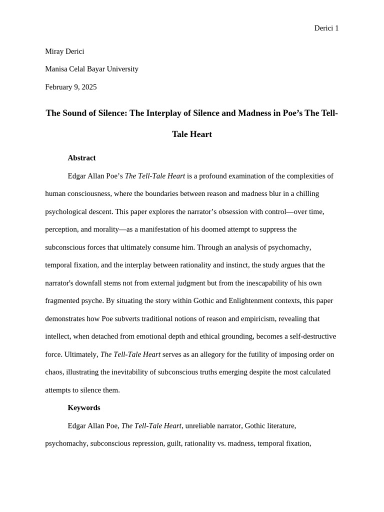 Silence and Madness in Poe's Tale | PDF | Reason | Mind
