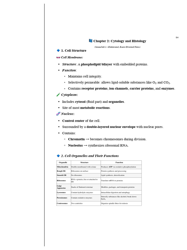 Cytology and Histology Notes | PDF | Epithelium | Mitosis