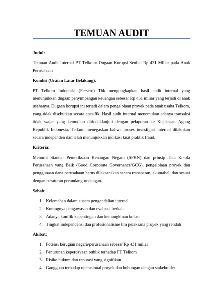 TEMUAN AUDIT DAN KERTAS KERJA AUDIT - KELOMPOK 2 | PDF