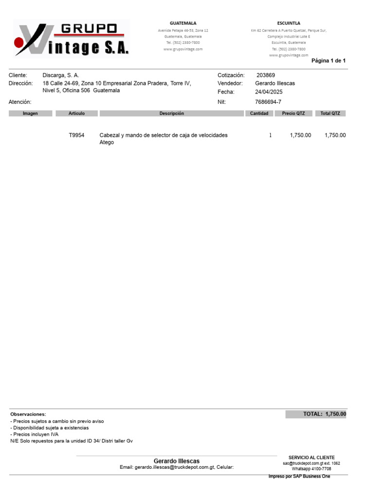 Cotización Discarga Unidad 34 | PDF