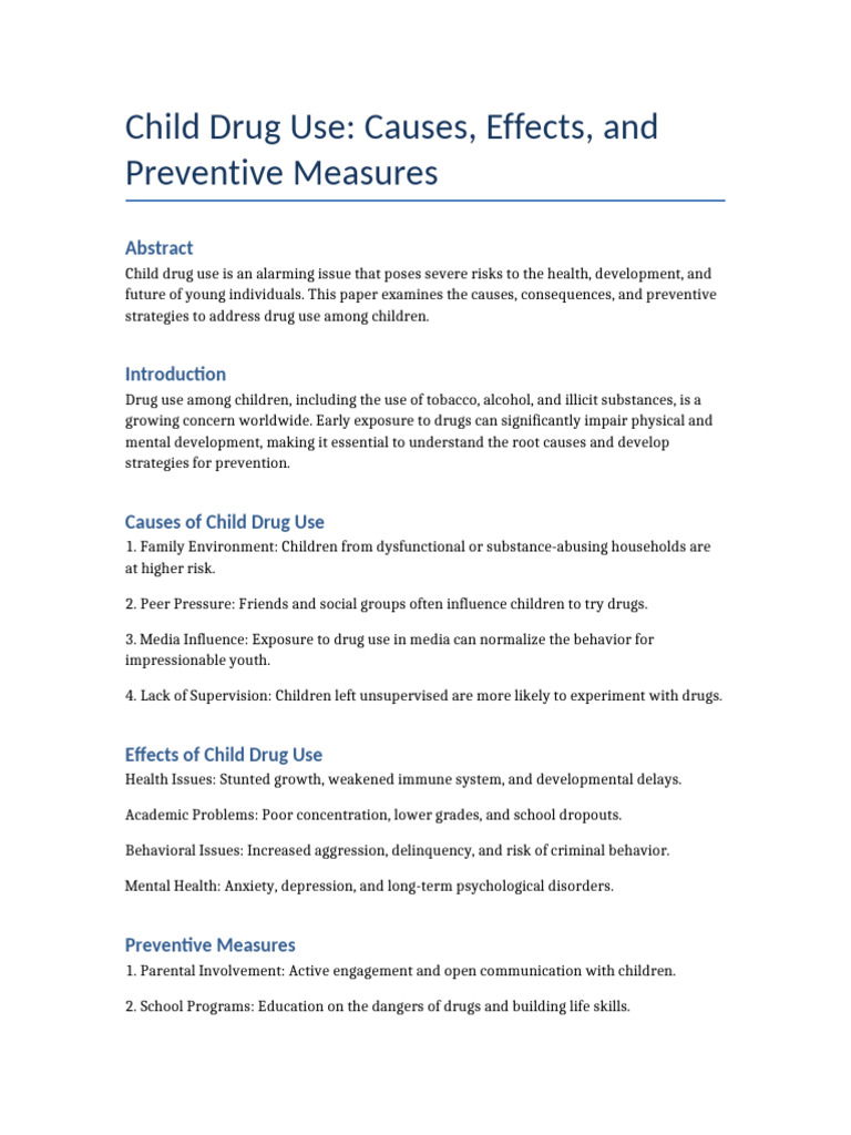 Child Drug Use: Causes and Prevention | PDF