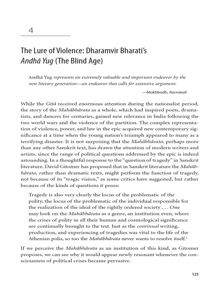 Simona Sawhney - The Lure of Violence - Dharamvir Bharati's Andha Yug (The Blind Age) | PDF