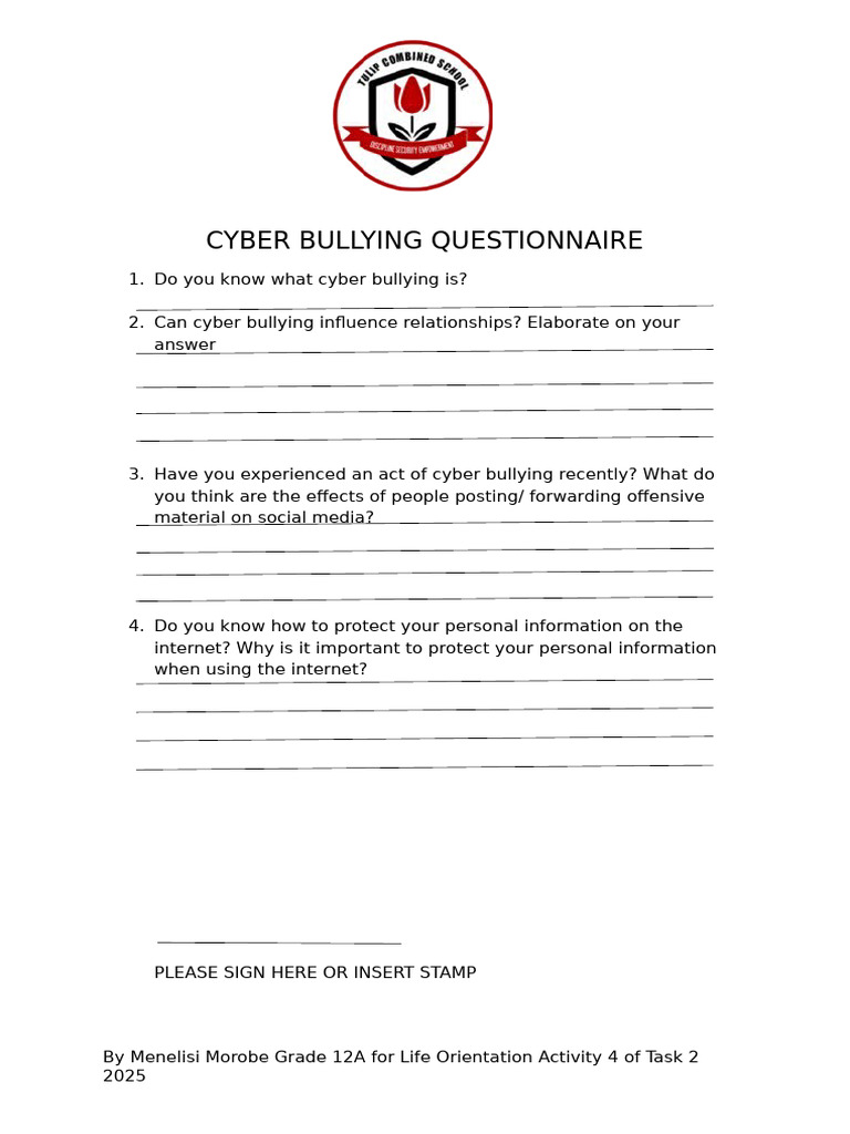 Cyber Bullying Questionnaire | PDF