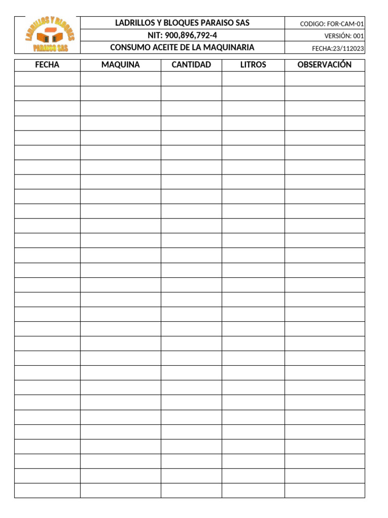 Formato Control Aceite | PDF