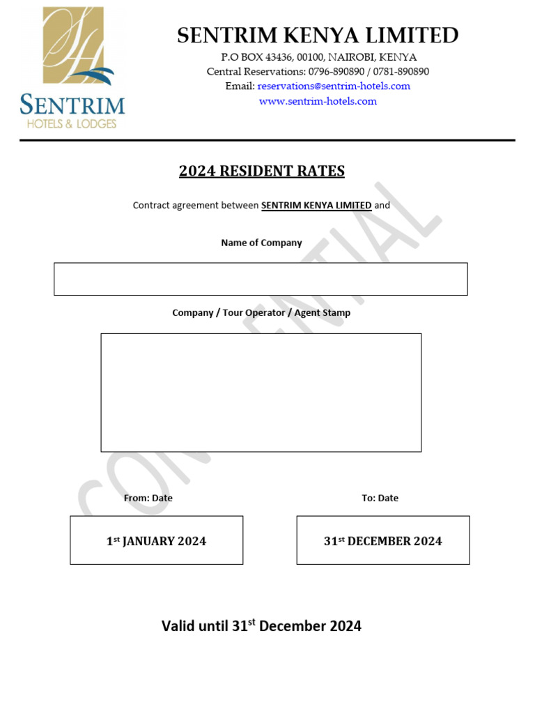 Sentrim Hotels and Lodges 2024 - Resident Contract Rates - RS | PDF ...