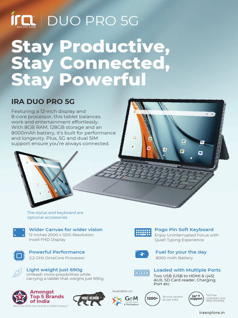 IRA DUO PRO 5G Datasheet | PDF | Tablet Computer | Usb