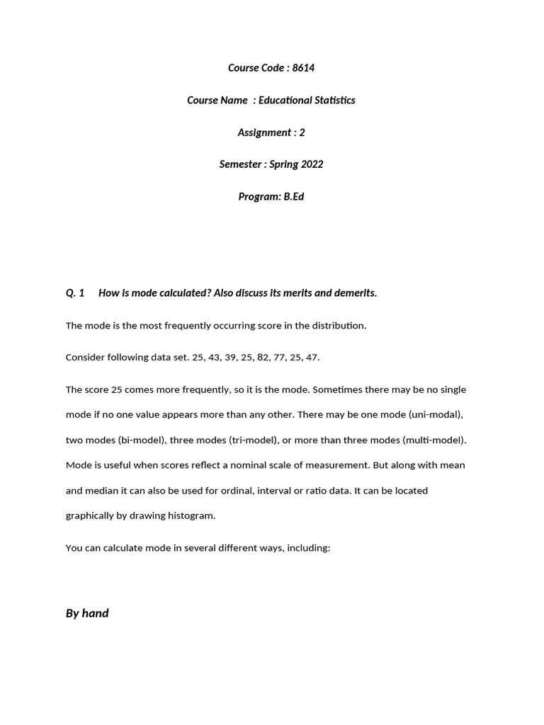 Course Code: 8614 Course Name: Educational Statistics Assignment: 2 Semester: Spring 2022 ...