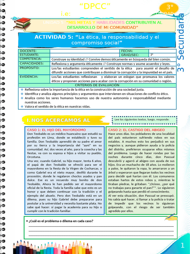 3° DPCC - Actv.05-Unid.5 2023 | PDF | Moralidad | Sociedad