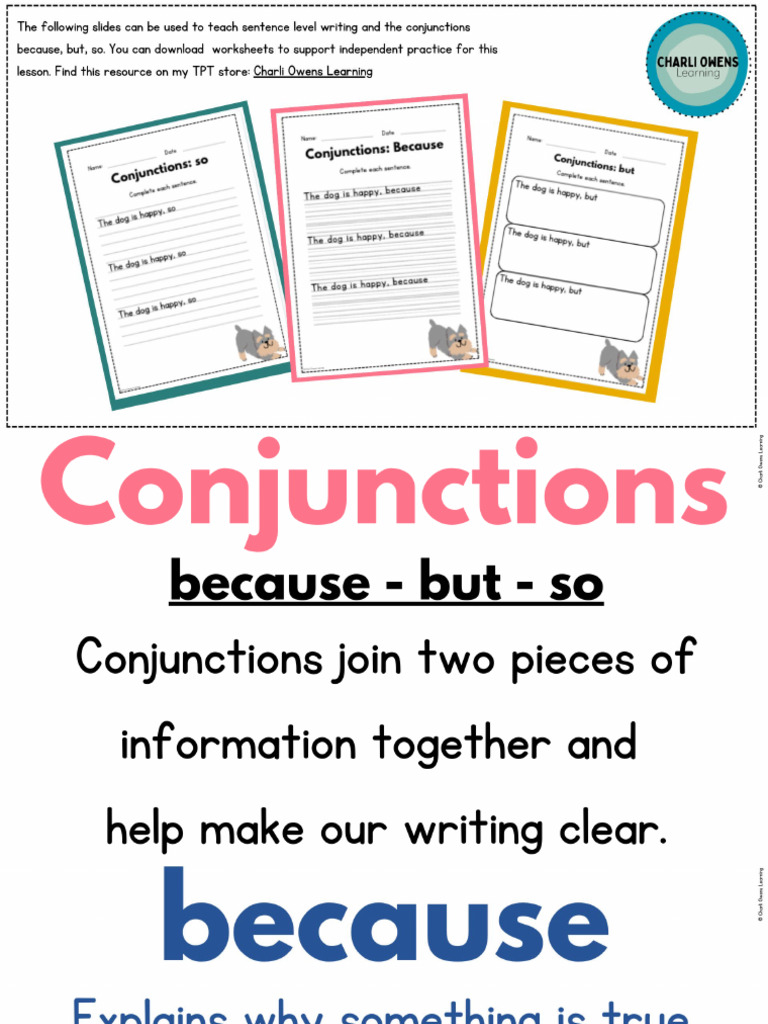WritingLessonConjunctionsBecauseButSoPowerpoint 1 | PDF