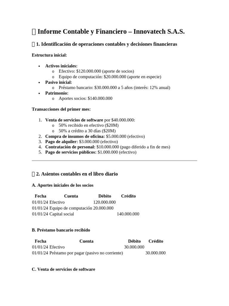 Informe Financiero Innovatech S.A.S. | PDF | normas internacionales de ...