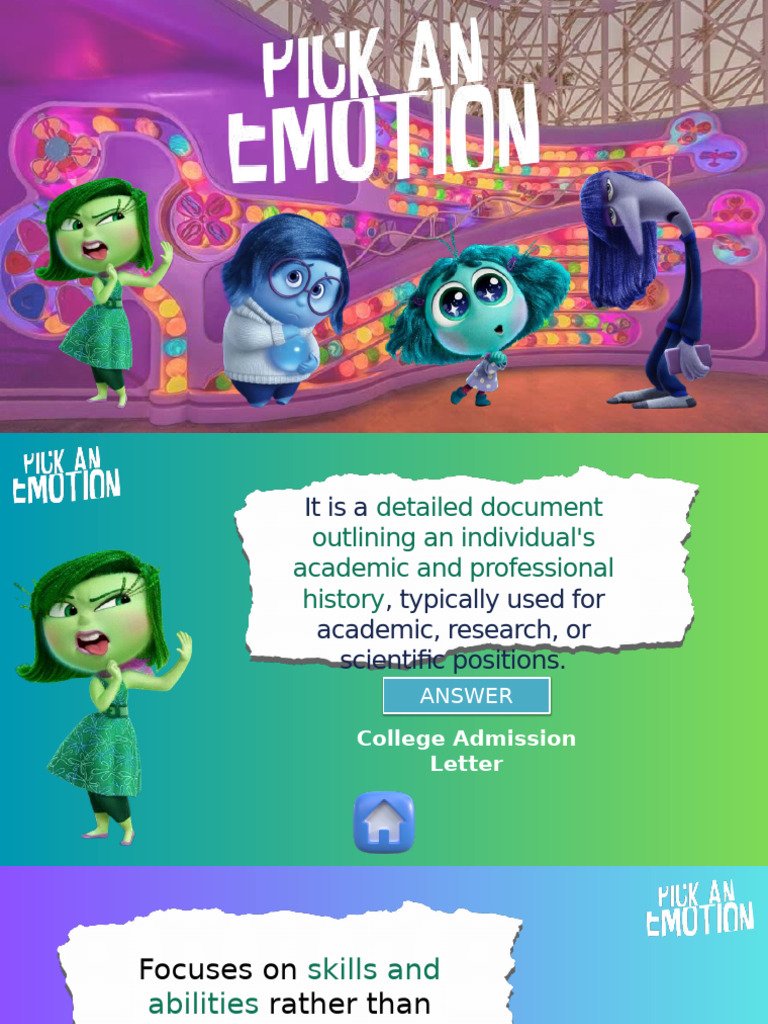 Pick An Emotion Inside Out 2 Inspired | PDF
