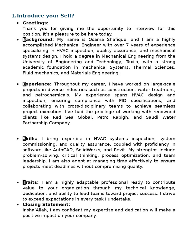 CV Interview Practice Aramco PID HVAC Inspector KSA) | PDF | Duct (Flow ...