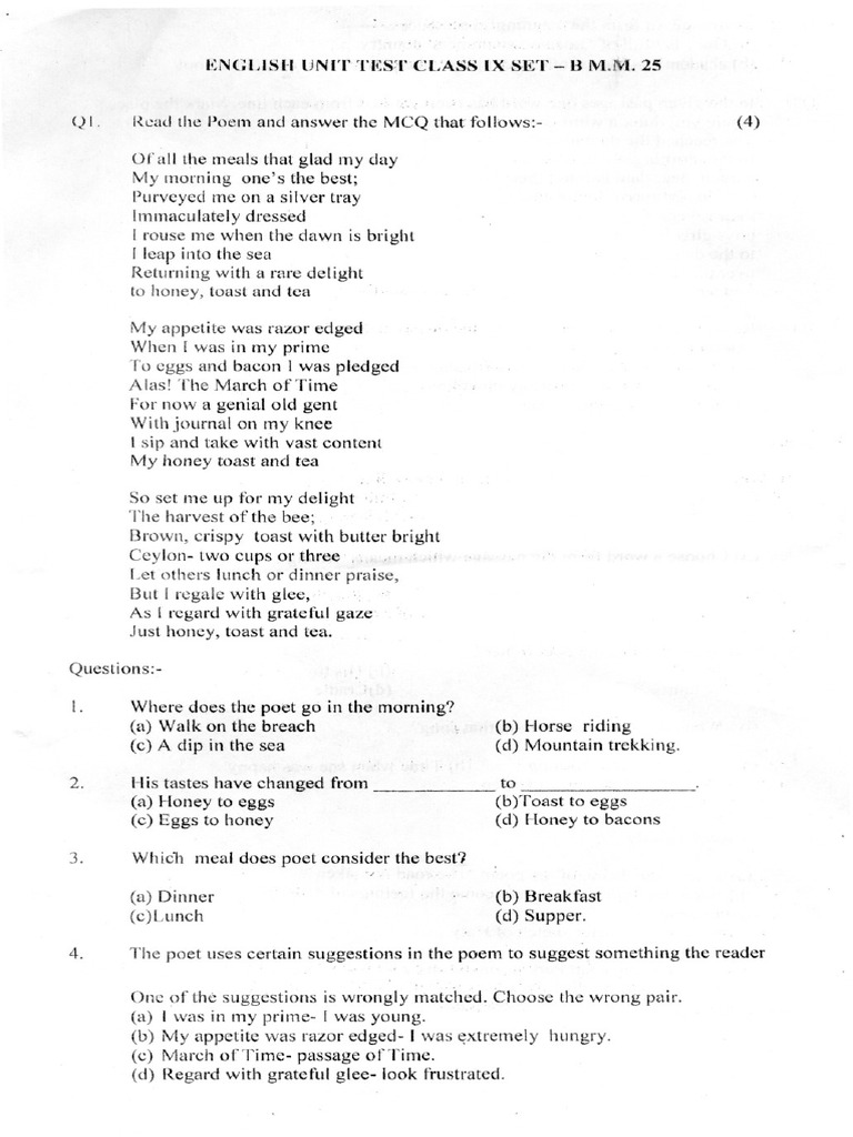 English-Set - BM.M. 25-Weekly | PDF | Meal | Cuisine