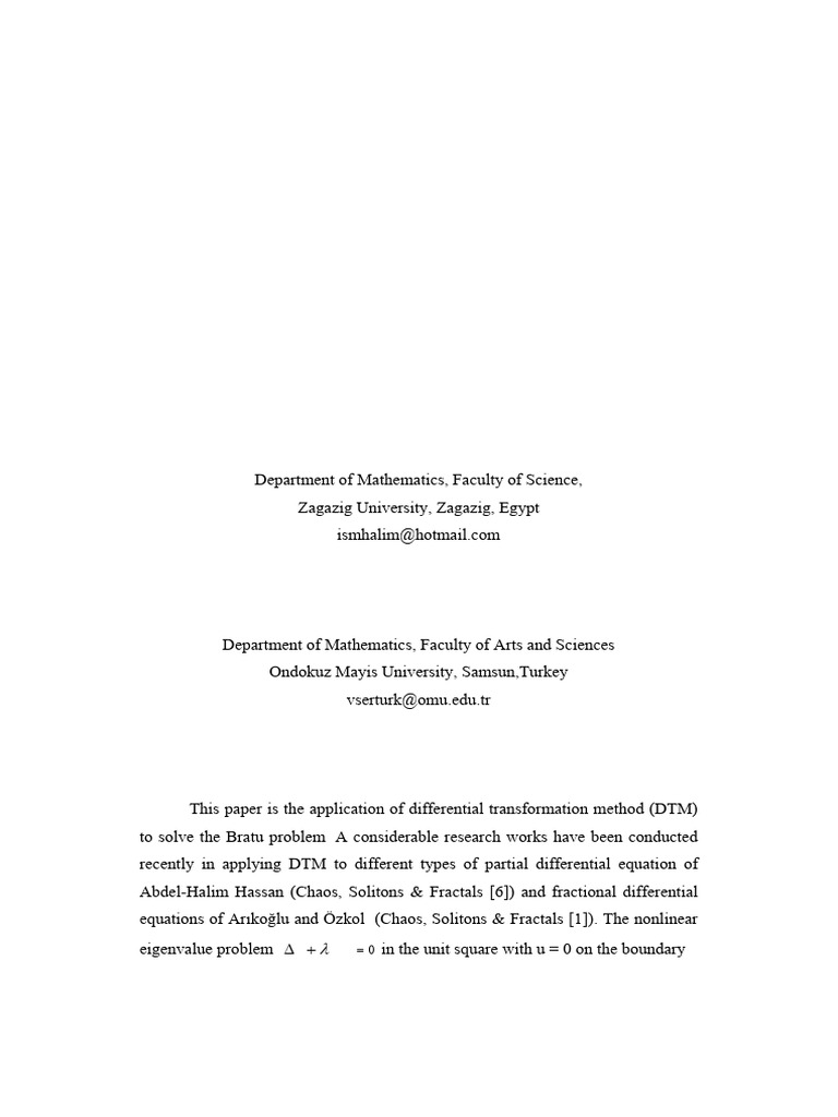 Applying Differential Transformation Method To The One-Dimensional Planar Bratu Problem | PDF ...