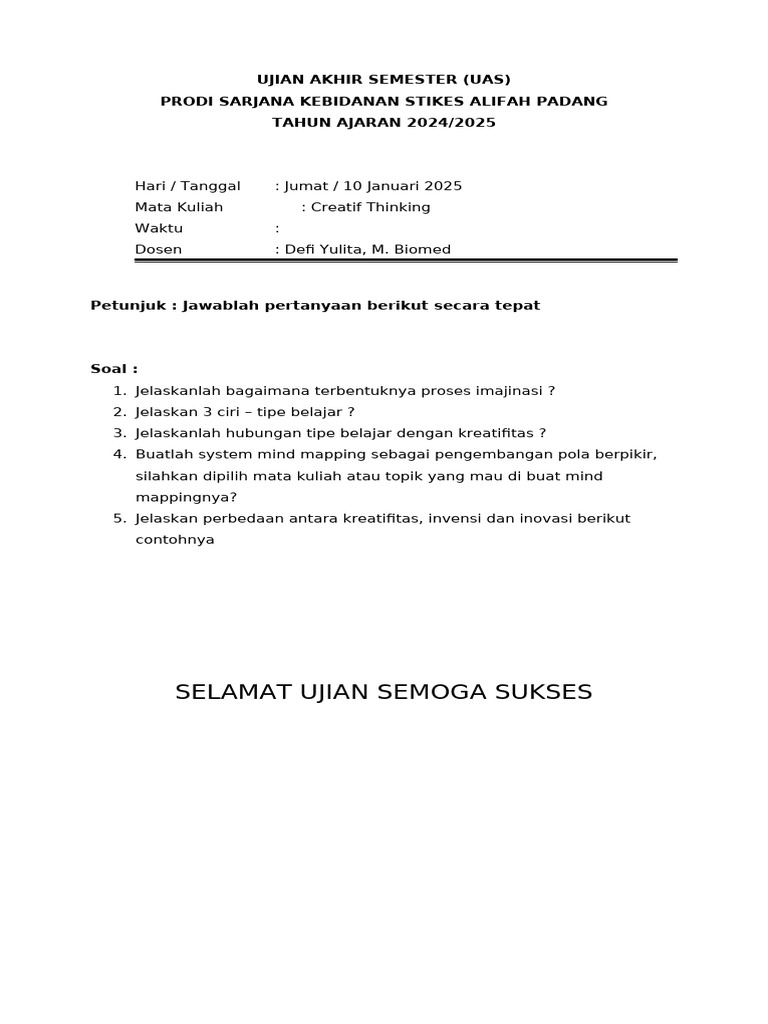 Uas Creative Thinking Daring | PDF