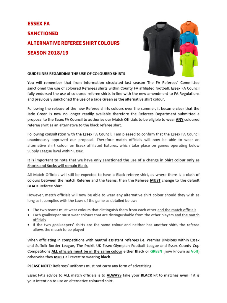 Coloured Shirts for Essex Referees | PDF | Association Football