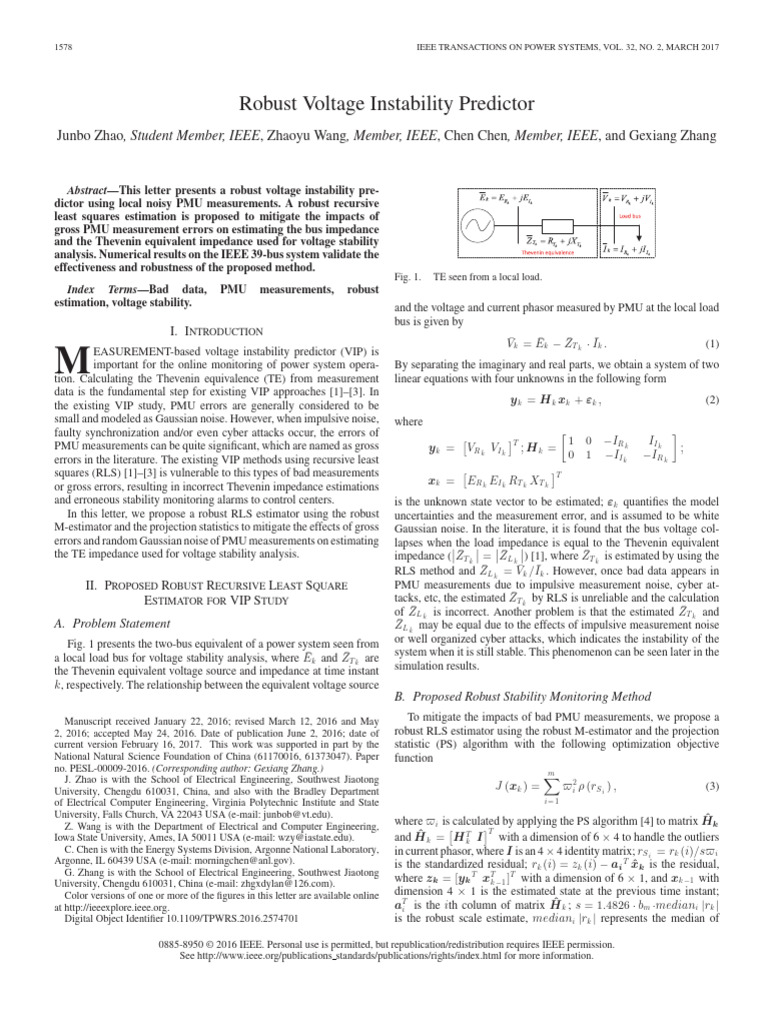 Voltage Instability Predictor | PDF | Electrical Impedance | Applied ...