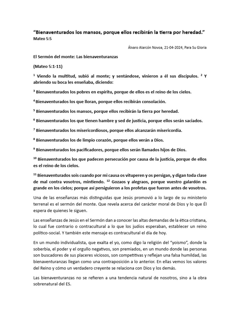 Bienaventurados Los Mansos | PDF | Moisés | Fruto Del Espiritu Santo