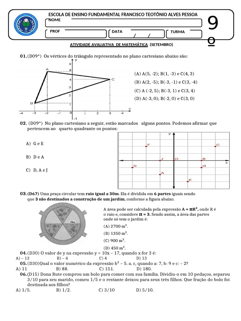 Atividade 9 Ano | PDF | Geometria Elementar | Geometria Euclidiana