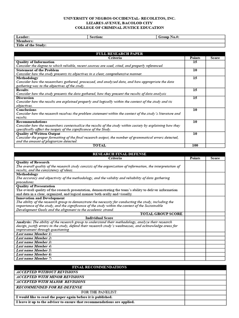 Research Defense Criteria Overview | PDF | Methodology | Data