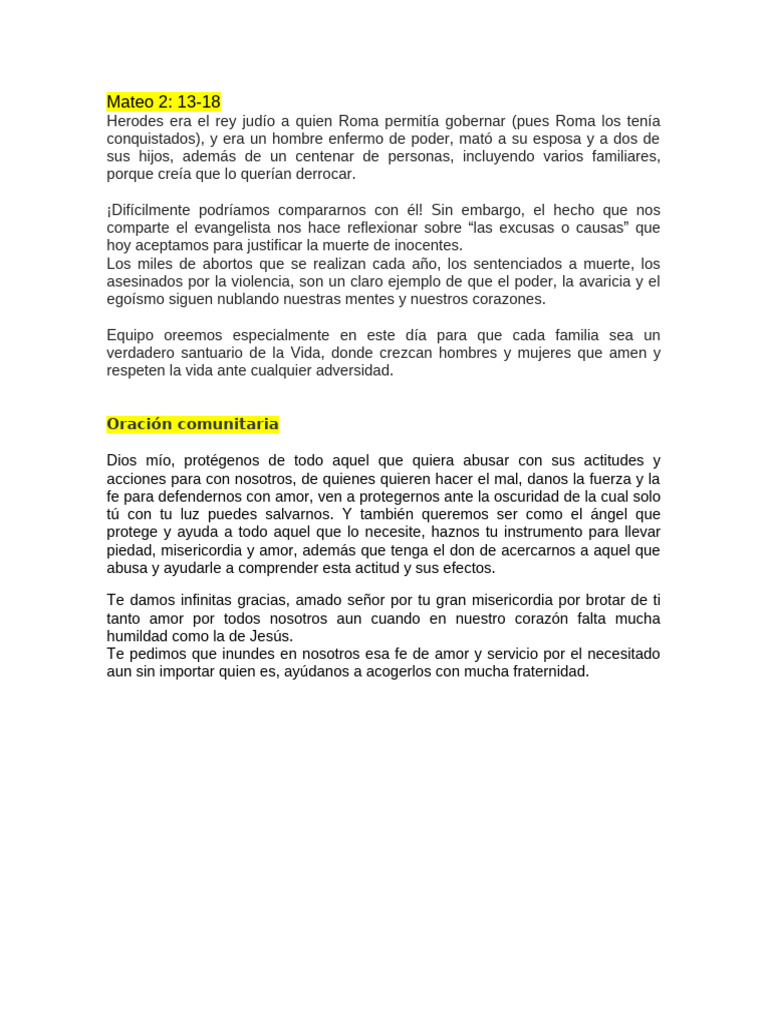 Reflexiones sobre Mateo 2:13-18 | PDF | Amor | Fe