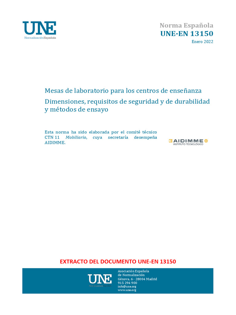 Mesas de laboratorio UNE-EN 13150 | PDF | Laboratorios