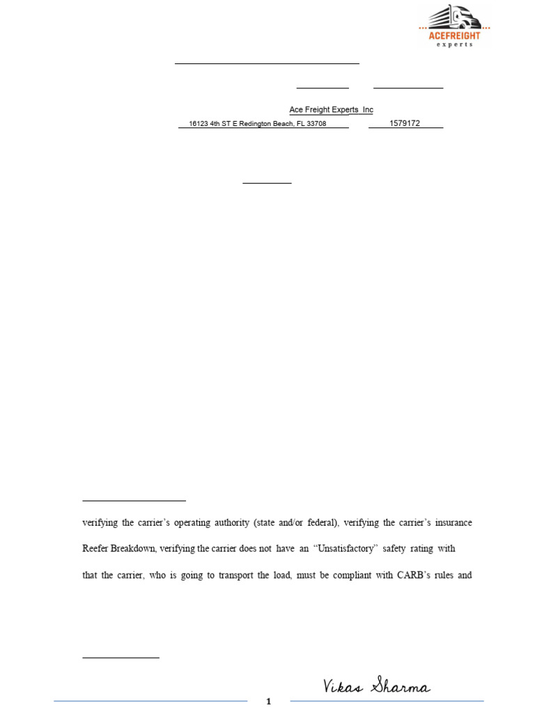 Co Brokerage - Ace Fright Experts Inc | PDF | Indemnity | Cargo