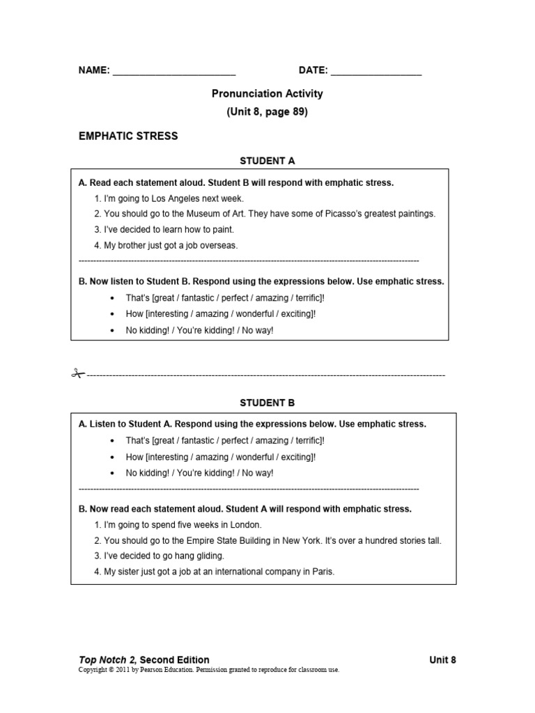 Emphatic Stress Pronunciation Activity | PDF