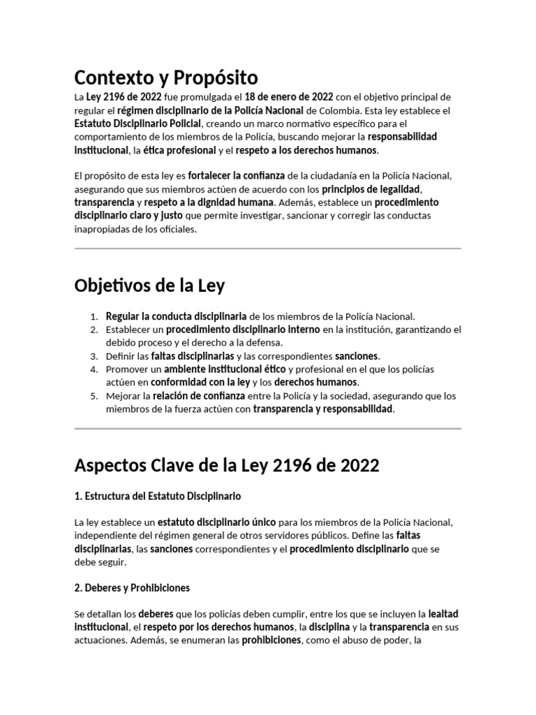 Ley 2196 de 2022 | PDF | Policía | Disciplinas