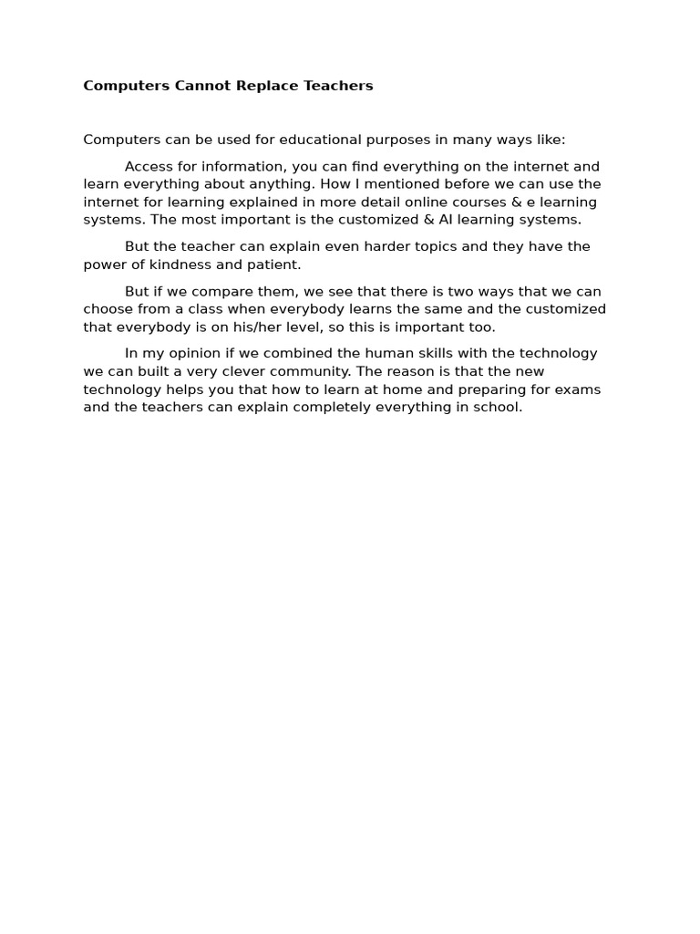 Computers Cannot Replace Teachers | PDF