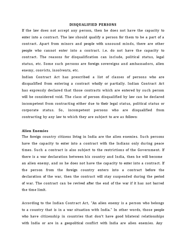 Person Deprived of Capacity To Contract (Disqualified Persons) | PDF ...