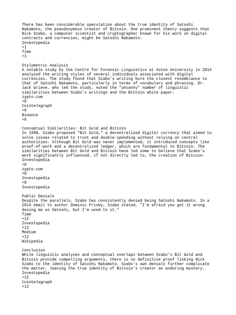 Nick Szabo: Theories on Satoshi's Identity | PDF