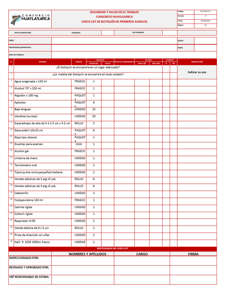 Checklist De Botiquín De Primeros Auxilios Pdf Primeros Auxilios