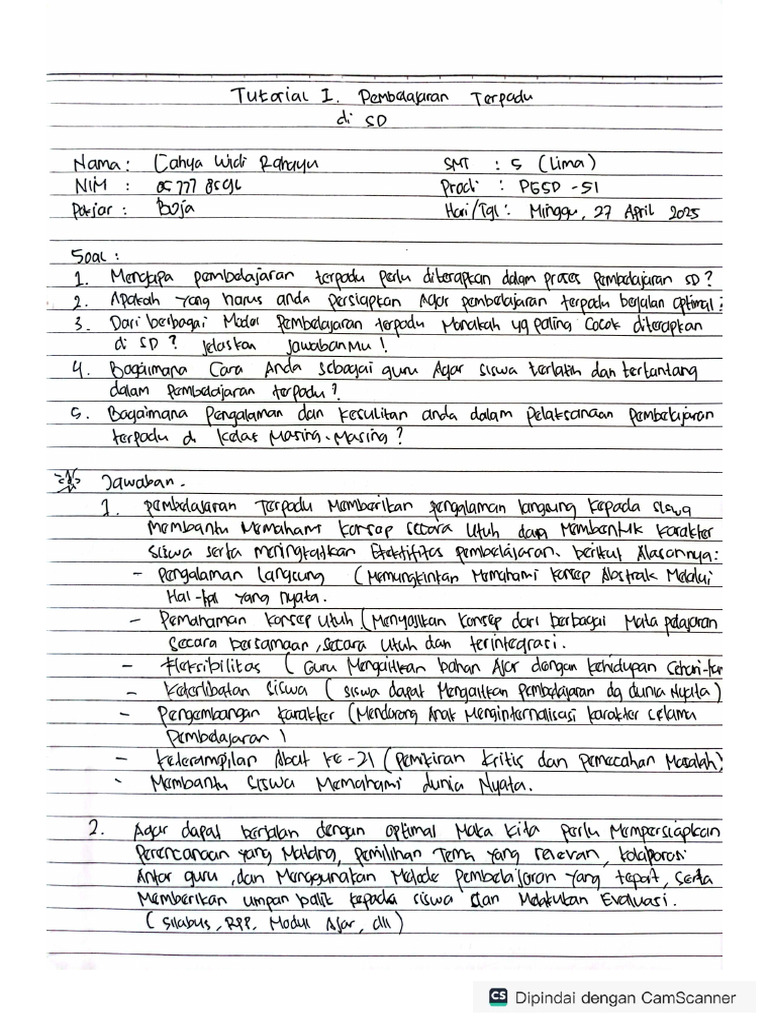 Tugas TT1 Pembelajaran Terpadu Di SD | PDF