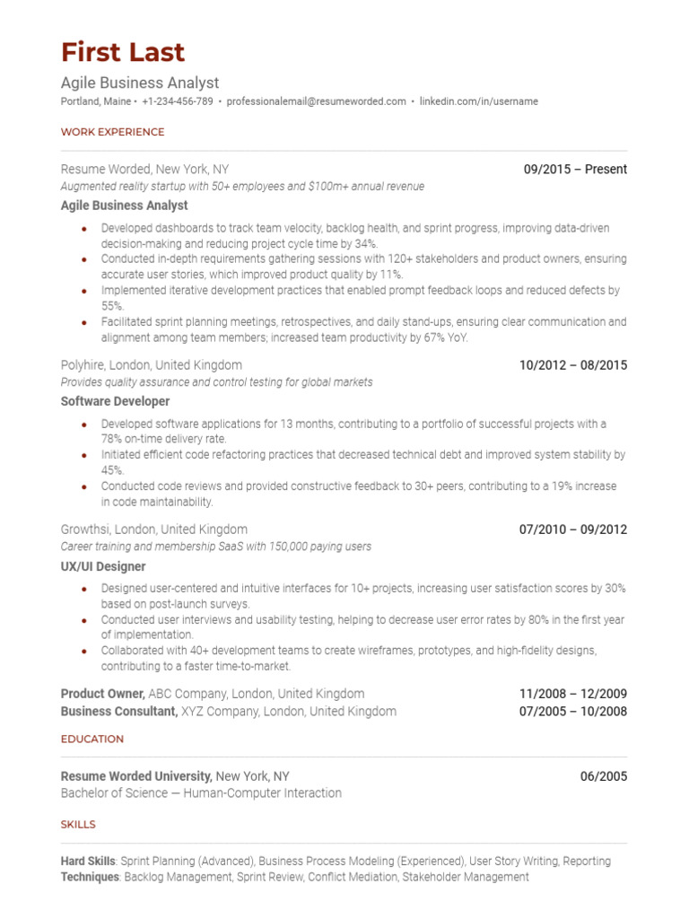 Agile Business Analyst Resume Overview | PDF | Agile Software ...