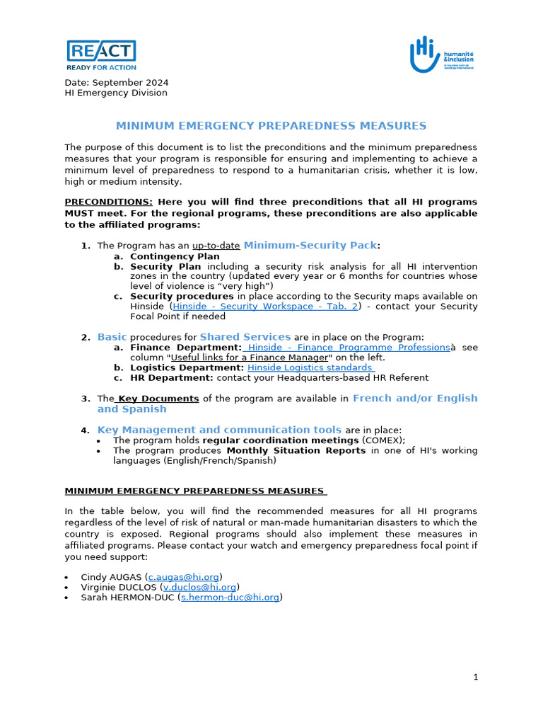 Minimum Emergency Preparedness Guidelines | PDF | Emergency Management ...
