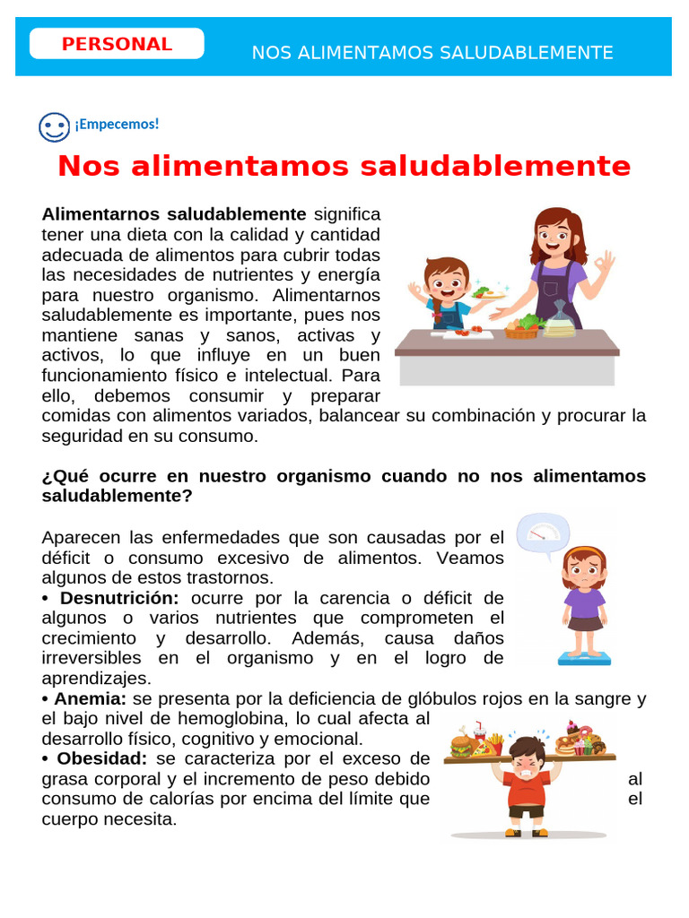 D3 A1 Ficha Ps. Nos Alimentamos Saludablemente | PDF | Dieta | Alimentos